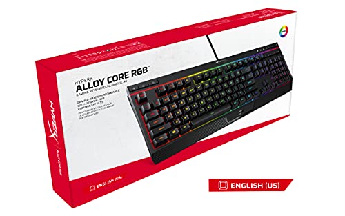 HyperX Alloy Core RGB – Membrane Gaming Keyboard, Comfortable Quiet Silent Keys with RGB LED Lighting Effects, Spill Resistant, Dedicated Media Keys, Compatible with Windows 10/8.1/8/7 – Black