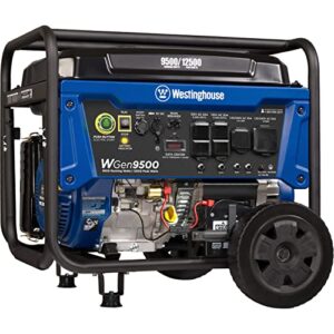 westinghouse outdoor power equipment 12500 peak watt home backup portable generator, remote electric start with auto choke, transfer switch ready 30a & 50a outlets, gas powered, carb compliant