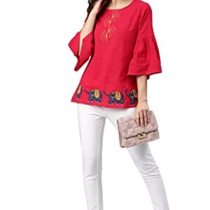 Yash Gallery Women's Plus Size Cotton Slub Elephant Print Indian Tunic Summer Tops (Pink)