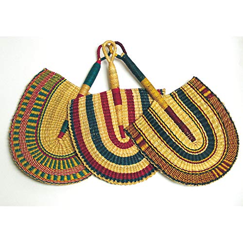 Omaqa One Burkina Faso African Hand Fan Woven 16" Long for Women & Men | Home Decoration