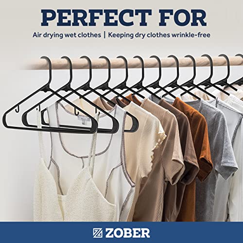 Zober Plastic Hangers 50 Pack - Heavy Duty Black Plastic Hangers - Space Saving Clothes Hangers for Coats, Pants & for Everyday Use - Clothing Hangers with Hooks