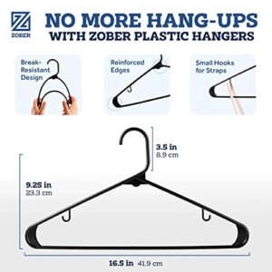 Zober Plastic Hangers 50 Pack - Heavy Duty Black Plastic Hangers - Space Saving Clothes Hangers for Coats, Pants & for Everyday Use - Clothing Hangers with Hooks