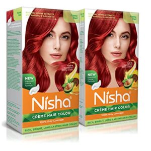 Nisha cream hair color Fashion Highlights And Rich Bright Long-Lasting Colour Flame Red Pack of 2