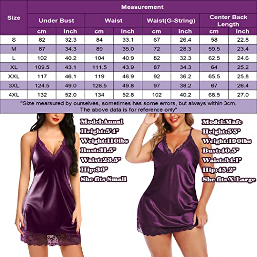 Avidlove Women Lingerie Satin Lace Chemise Nightgown Sexy Full Slips Sleepwear (Small, Dark Purple)