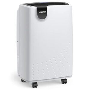 yaufey 2500 sq. ft home dehumidifier for medium to large rooms and basements with auto or manual drainage, 0.48 gallon water tank capacity - low noise and 24 hr timer