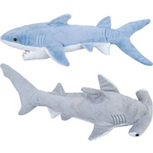 bedwina stuffed animal sharks - pack of 2 large, 14 inch mako & 13 inch hammerhead plush shark toys, stuff animals toy, for baby toddlers & kids