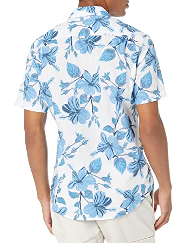 Amazon Essentials Men's Slim-Fit Short-Sleeve Print Shirt, Blue Floral Print, Small