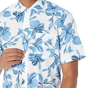 Amazon Essentials Men's Slim-Fit Short-Sleeve Print Shirt, Blue Floral Print, Small