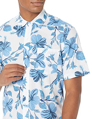 Amazon Essentials Men's Slim-Fit Short-Sleeve Print Shirt, Blue Floral Print, Small