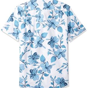 Amazon Essentials Men's Slim-Fit Short-Sleeve Print Shirt, Blue Floral Print, Small