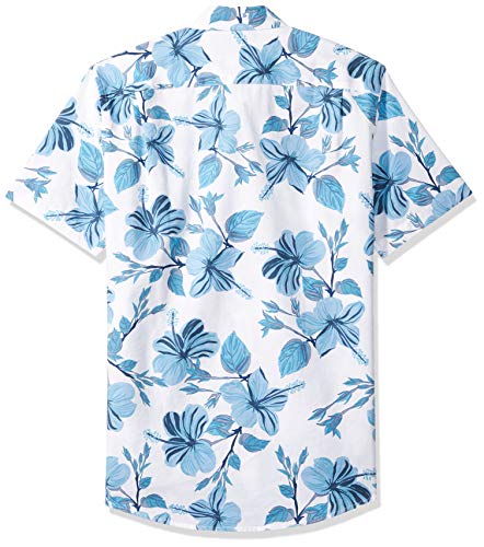 Amazon Essentials Men's Slim-Fit Short-Sleeve Print Shirt, Blue Floral Print, Small