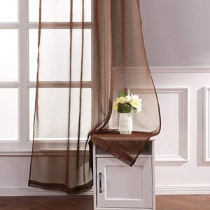 MIULEE 2 Panels Chocolate Brown Sheer Window Curtains Elegant Grommet Top Window Voile Panels/Drapes/Treatment Linen Textured Panels for Bedroom Living Room (54X84 Inches Dark Brown)