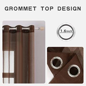 MIULEE 2 Panels Chocolate Brown Sheer Window Curtains Elegant Grommet Top Window Voile Panels/Drapes/Treatment Linen Textured Panels for Bedroom Living Room (54X84 Inches Dark Brown)