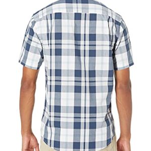 Amazon Essentials Men's Slim-Fit Short-Sleeve Poplin Shirt, White/Navy, Large Plaid, X-Large