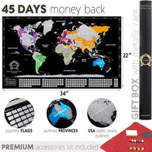 Detailed Scratch off World Map Silver - Extra Large - Premium Black and Silver Scratchable World Map Poster - Best Gift Travel World Map - Huge Adventure Map - XL Scratch off Map of the World