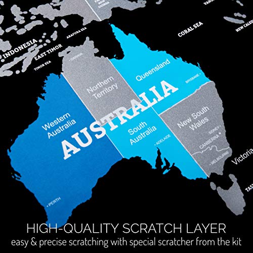 Detailed Scratch off World Map Silver - Extra Large - Premium Black and Silver Scratchable World Map Poster - Best Gift Travel World Map - Huge Adventure Map - XL Scratch off Map of the World