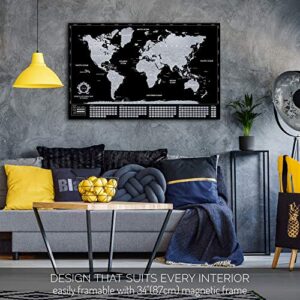 Detailed Scratch off World Map Silver - Extra Large - Premium Black and Silver Scratchable World Map Poster - Best Gift Travel World Map - Huge Adventure Map - XL Scratch off Map of the World