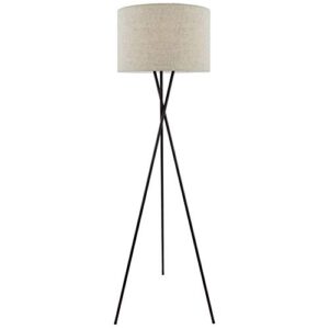 kira home sadie 60" modern tripod led floor lamp + 9w bulb (energy efficient/eco-friendly), honey beige drum shade, oil rubbed bronze finish