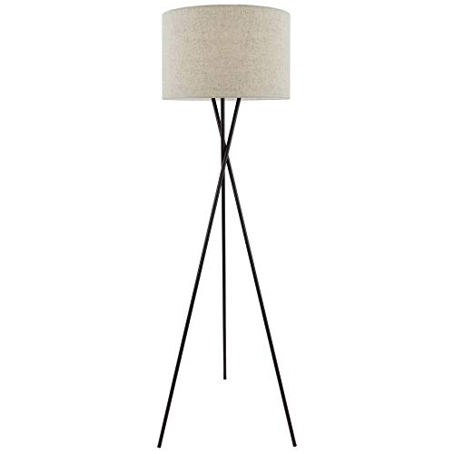 Kira Home Sadie 60" Modern Tripod LED Floor Lamp + 9W Bulb (Energy Efficient/Eco-Friendly), Honey Beige Drum Shade, Oil Rubbed Bronze Finish