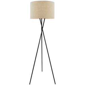 Kira Home Sadie 60" Modern Tripod LED Floor Lamp + 9W Bulb (Energy Efficient/Eco-Friendly), Honey Beige Drum Shade, Oil Rubbed Bronze Finish