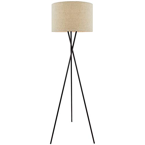 Kira Home Sadie 60" Modern Tripod LED Floor Lamp + 9W Bulb (Energy Efficient/Eco-Friendly), Honey Beige Drum Shade, Oil Rubbed Bronze Finish