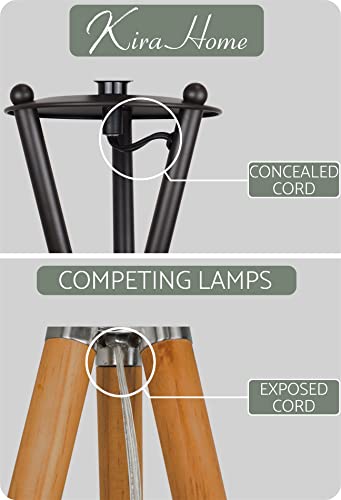 Kira Home Sadie 60" Modern Tripod LED Floor Lamp + 9W Bulb (Energy Efficient/Eco-Friendly), Honey Beige Drum Shade, Oil Rubbed Bronze Finish