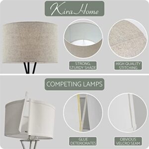 Kira Home Sadie 60" Modern Tripod LED Floor Lamp + 9W Bulb (Energy Efficient/Eco-Friendly), Honey Beige Drum Shade, Oil Rubbed Bronze Finish