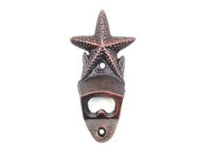 hampton nautical rustic copper cast iron wall mounted starfish bottle opener 6" - starfish decor