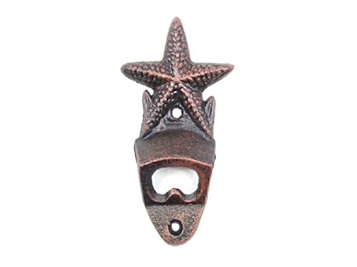 Hampton Nautical Rustic Copper Cast Iron Wall Mounted Starfish Bottle Opener 6" - Starfish Decor