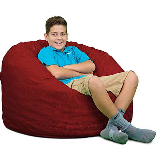 ULTIMATE SACK 3000 (3 Ft.) Bean Bag Chair: Giant Foam-Filled Furniture - Machine Washable Covers, Durable Inner Liner, 100% Virgin Foam. Comfy Bean Bag Chair. (Burgundy, Suede)