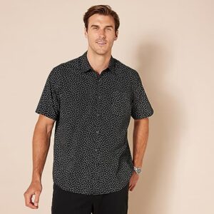 Amazon Essentials Men's Regular-Fit Short-Sleeve Print Shirt, Black Floral, Large