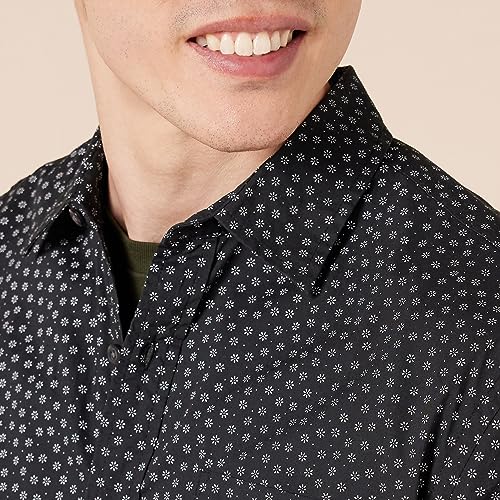 Amazon Essentials Men's Regular-Fit Short-Sleeve Print Shirt, Black Floral, Large