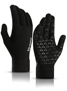 trendoux winter gloves, knit touch screen glove men women texting smartphone driving - anti-slip - elastic cuff - thermal soft upgraded lining - hands warm in cold weather - black - m