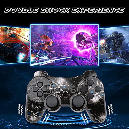 CHENGDAO Controller for PS3 2 Pack Wireless Controller for Playstaion 3 6-Axis with High-Performance Double Shock, Motion Control, USB Charging Cable (Skull + Galaxy)