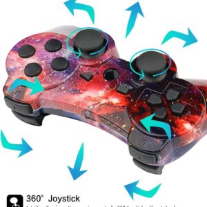 CHENGDAO Controller for PS3 2 Pack Wireless Controller for Playstaion 3 6-Axis with High-Performance Double Shock, Motion Control, USB Charging Cable (Skull + Galaxy)