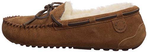 Dearfoams Women's Fireside Water Resistant Indoor/Outdoor Shearling Victoria Moccasin with Tie Slipper, Chestnut,8