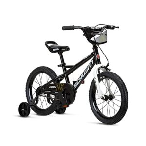 schwinn koen & elm toddler and kids bike, for girls and boys, 16-inch wheels, bmx style, with saddle handle, training wheels included, chain guard, and number plate, black