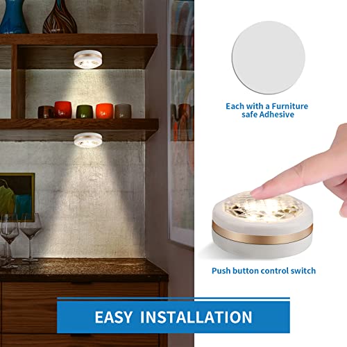 LEASTYLE Wireless LED Puck Lights with Remote Control 6 Pack, LED Under Cabinet Lighting,Puck Lights Battery Operated, Closet Light, Under Counter Lighting, Stick On Lights (6 Pack Natural White)