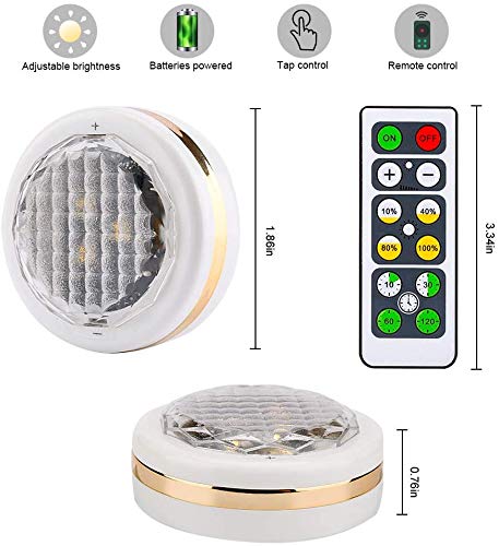 LEASTYLE Wireless LED Puck Lights with Remote Control 6 Pack, LED Under Cabinet Lighting,Puck Lights Battery Operated, Closet Light, Under Counter Lighting, Stick On Lights (6 Pack Natural White)