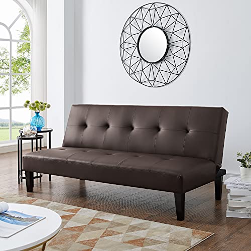 Naomi Home Tufted Futon Sofa Bed, Faux Leather Futon Couch, Modern Convertible Folding Sofa Bed Couch with Wooden Legs, Reclining Small Couch Bed, Durable and Sturdy Futon, Espresso