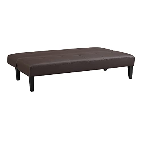 Naomi Home Tufted Futon Sofa Bed, Faux Leather Futon Couch, Modern Convertible Folding Sofa Bed Couch with Wooden Legs, Reclining Small Couch Bed, Durable and Sturdy Futon, Espresso