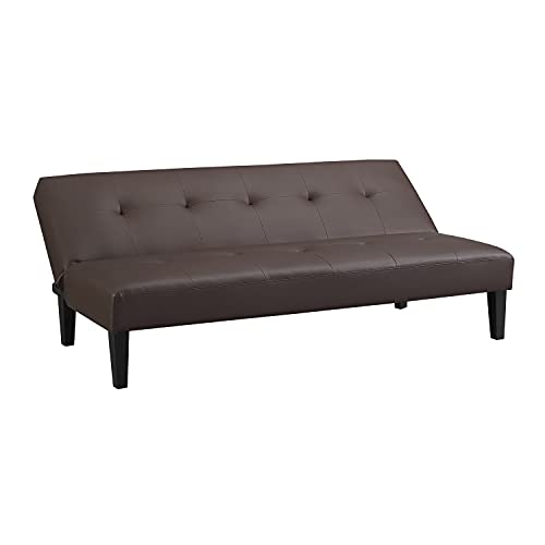 Naomi Home Tufted Futon Sofa Bed, Faux Leather Futon Couch, Modern Convertible Folding Sofa Bed Couch with Wooden Legs, Reclining Small Couch Bed, Durable and Sturdy Futon, Espresso