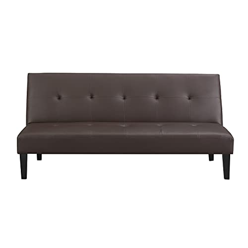 Naomi Home Tufted Futon Sofa Bed, Faux Leather Futon Couch, Modern Convertible Folding Sofa Bed Couch with Wooden Legs, Reclining Small Couch Bed, Durable and Sturdy Futon, Espresso