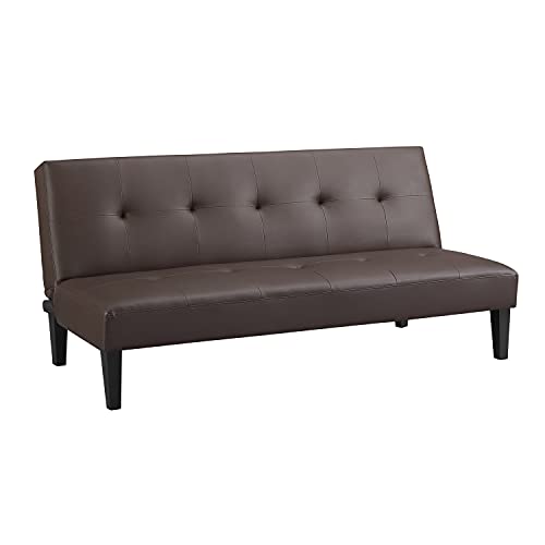 Naomi Home Tufted Futon Sofa Bed, Faux Leather Futon Couch, Modern Convertible Folding Sofa Bed Couch with Wooden Legs, Reclining Small Couch Bed, Durable and Sturdy Futon, Espresso