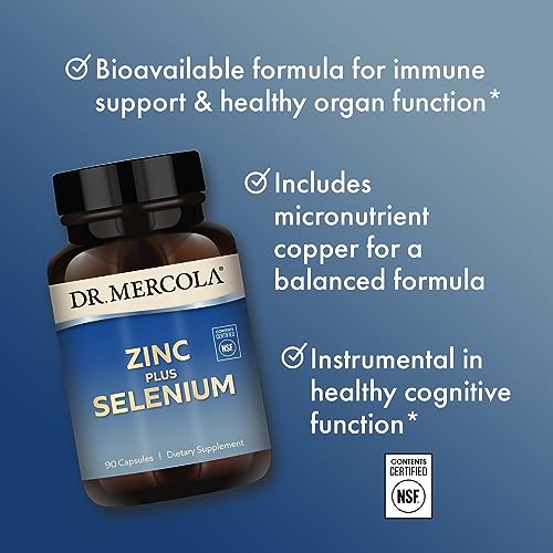 Dr. Mercola Zinc Plus Selenium Dietary Supplement, 90 Servings (90 Capsules), Supports Immune Health, Non GMO, Soy Free, Gluten Free