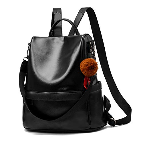 CHERUTY Women Backpack Purse PU Leather Anti-theft Casual Shoulder Bag Fashion Ladies Satchel Bags(Black)