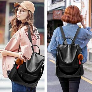 CHERUTY Women Backpack Purse PU Leather Anti-theft Casual Shoulder Bag Fashion Ladies Satchel Bags(Black)