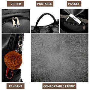 CHERUTY Women Backpack Purse PU Leather Anti-theft Casual Shoulder Bag Fashion Ladies Satchel Bags(Black)