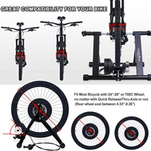 Indoor Cycle Trainer, Noise Reduction Super Quiet Bicycle Exercise Stand w Quick Release 8 Levels Resistance w Front Wheel Block