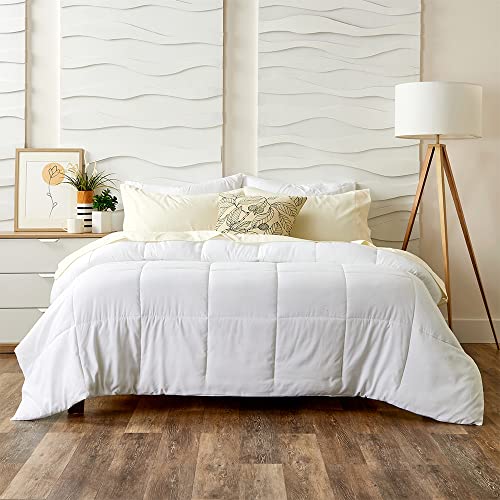 Cosy House Collection Luxury Bamboo Down Alternative Comforter - Master Bedroom Essentials - All Season Use - Stays Fresher for Longer - Box Stitch Construction & Duvet Loops (King/Cal King, White)